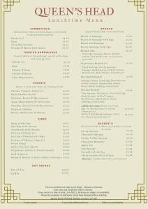 Lunch Menu « The Queen's Head